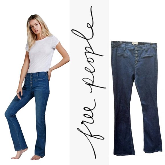 Free People | Jeans | Blue Wash Free People Button Fly Flared Jeans 3w ...